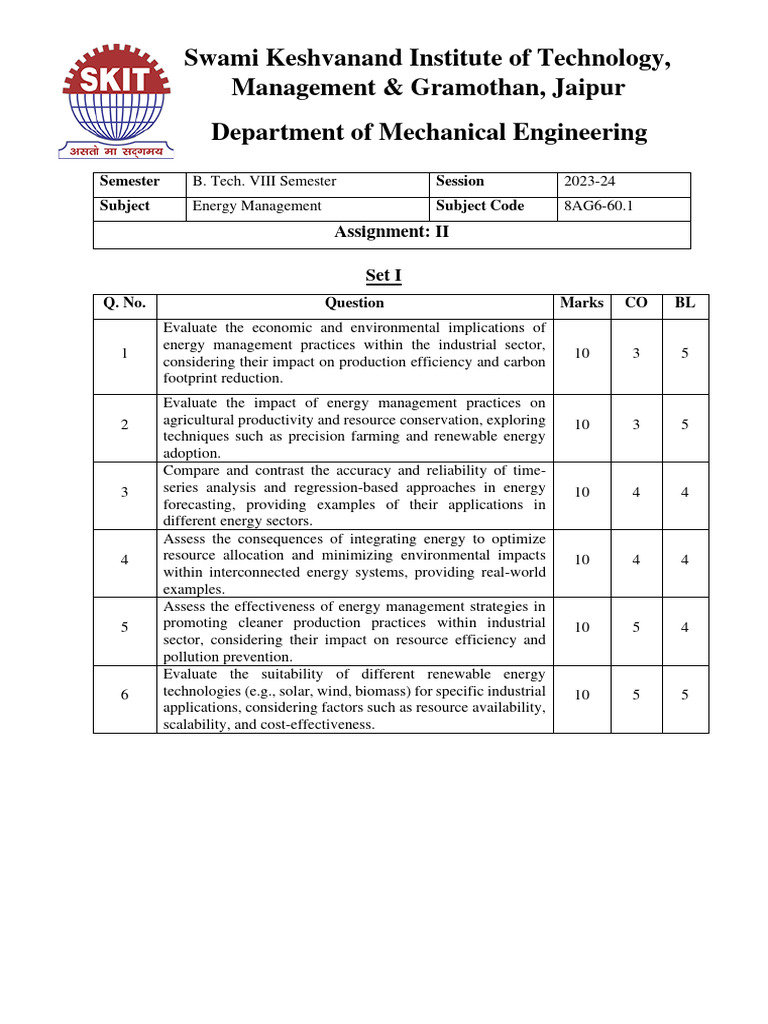 Assignment II 2023-24 New Pattern | PDF | Efficient Energy Use | Energy ...