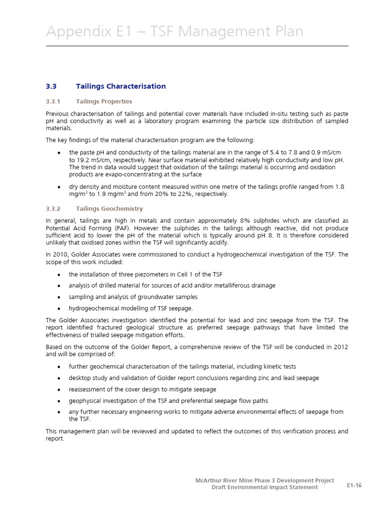 Appendix E1 Tailings Storage Facility TSF Management Plan 18 | PDF ...