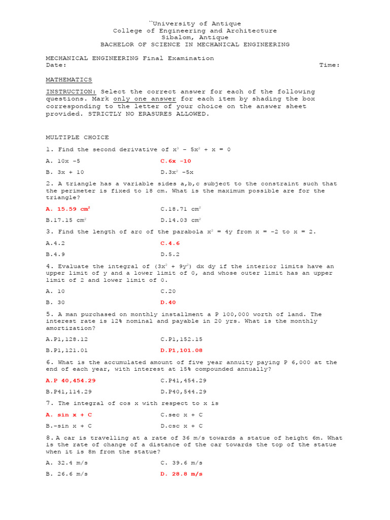 ME REVIEW FINAL Exam | PDF | Depreciation | Area