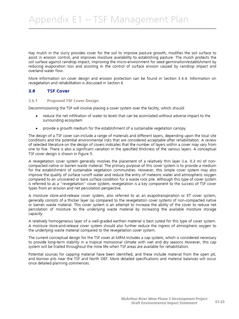 Appendix E1 Tailings Storage Facility TSF Management Plan - 25 | PDF | Mulch | Soil