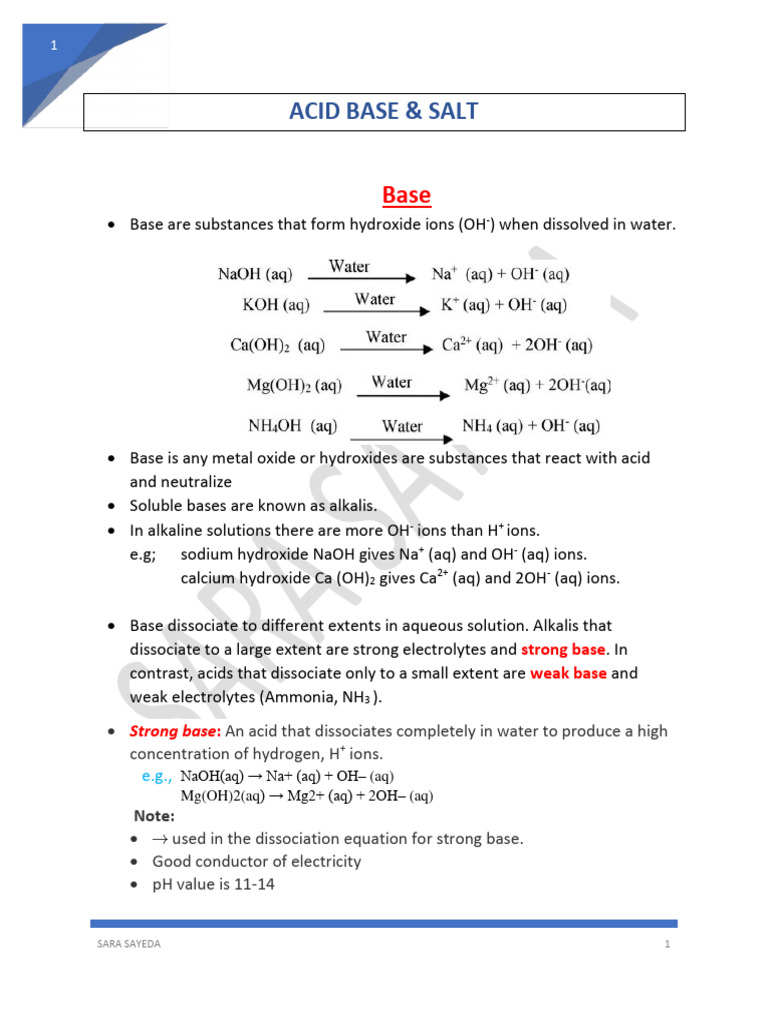 Acid Bases | PDF | Hydroxide | Dissociation (Chemistry)