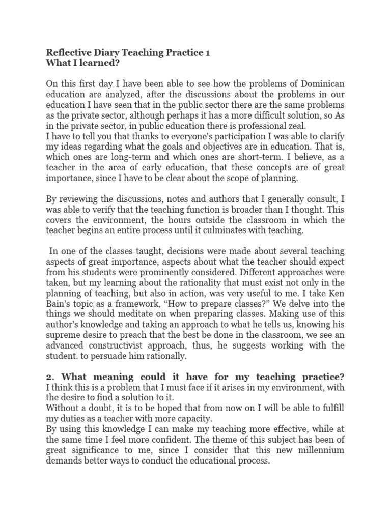 Reflective Journal Teaching Practice 1 | PDF | Teachers ...