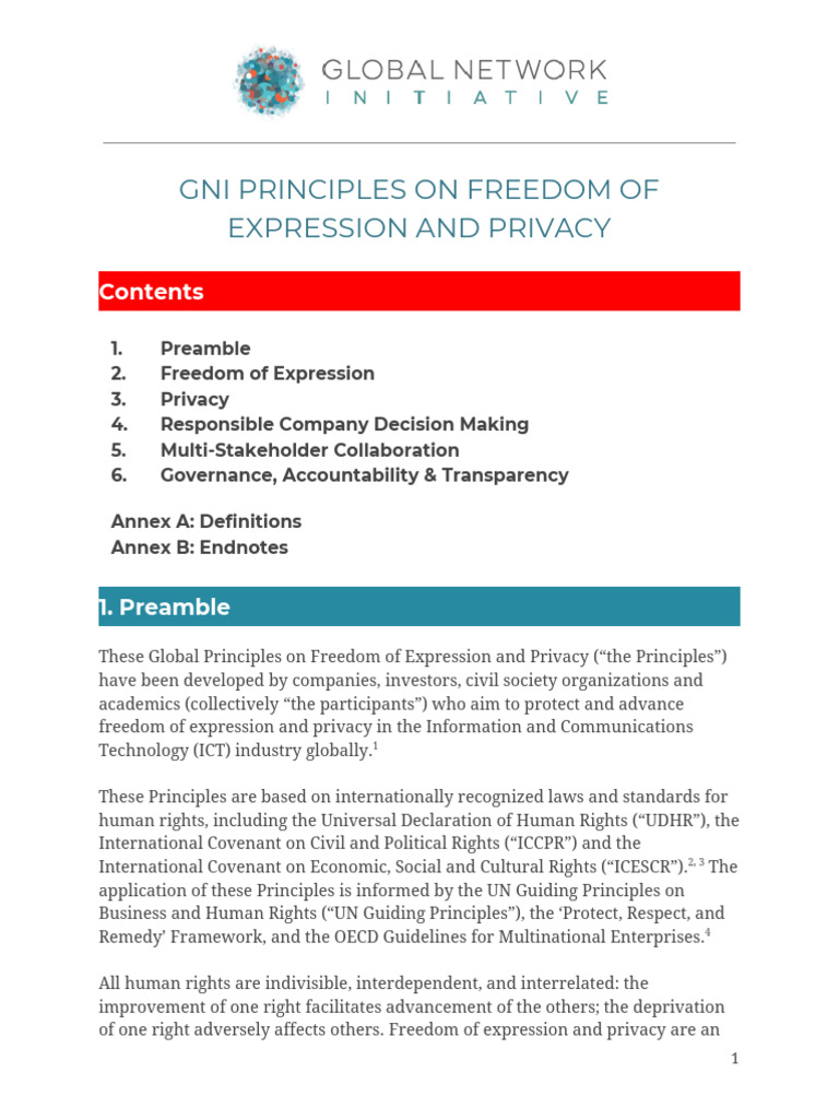 GNI Principles On Freedom of Expression and Privacy | PDF | Privacy ...