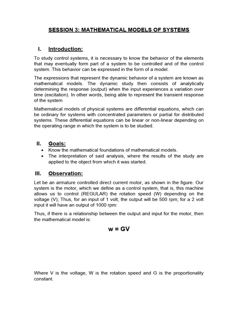 Mathematical Systems Models Pdf Control Theory System