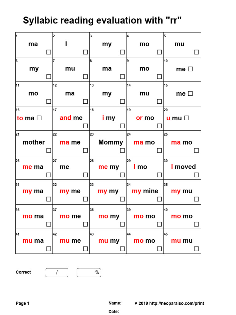 Syllabic Reading Evaluation | PDF | Linguistics | Writing