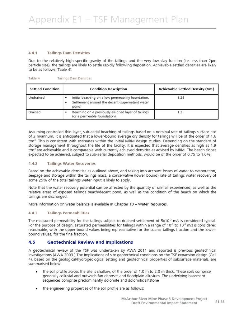 Appendix E1 Tailings Storage Facility TSF Management Plan - 35 | PDF | Geotechnical Engineering ...
