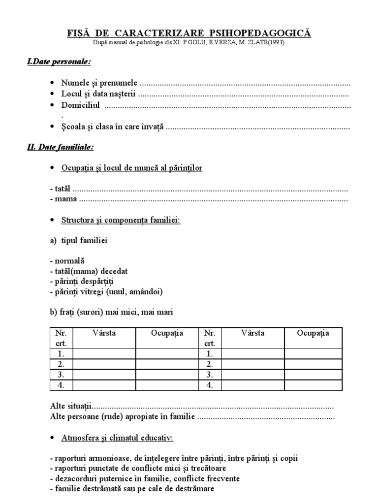 Model Fisa Psihopedagogica | PDF