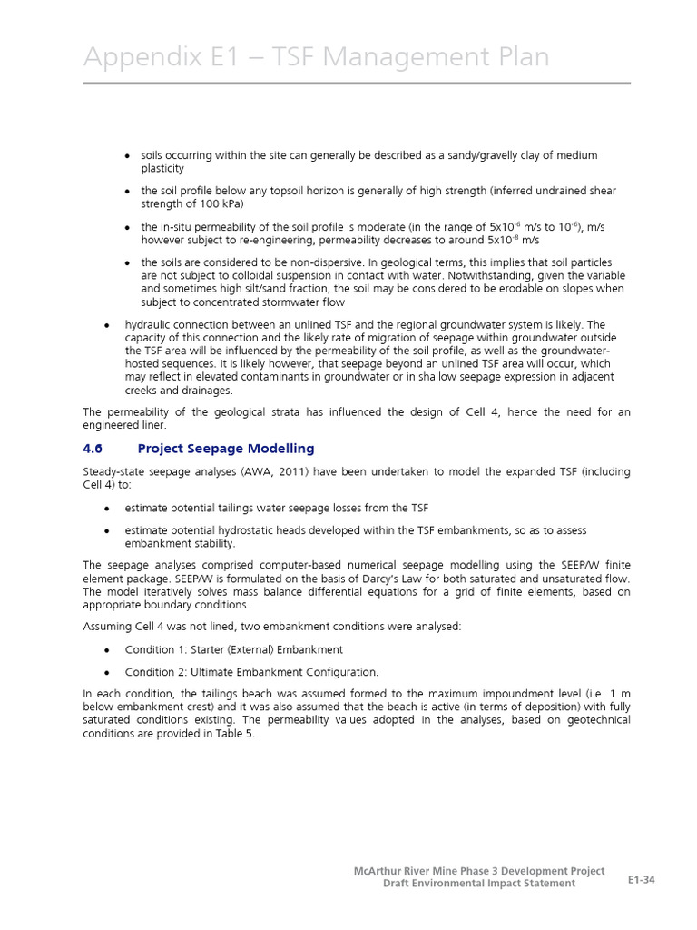 Appendix E1 Tailings Storage Facility TSF Management Plan - 36 | PDF | Soil Mechanics | Soil