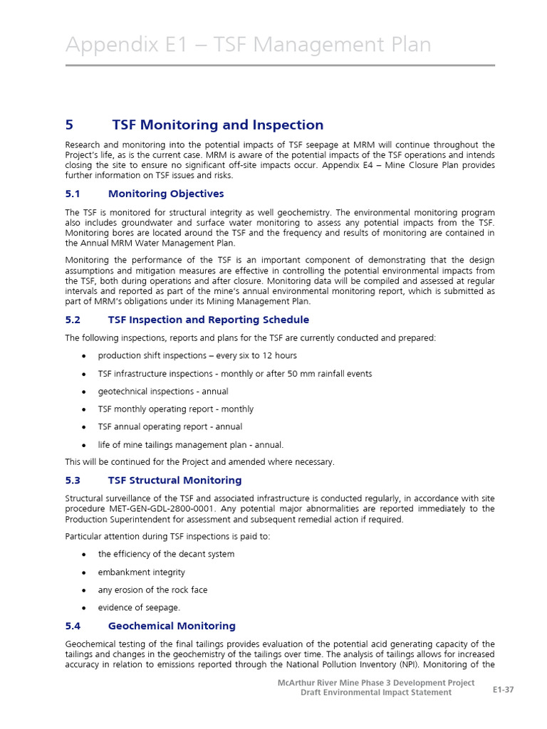Appendix E1 Tailings Storage Facility TSF Management Plan - 39 | Download Free PDF ...