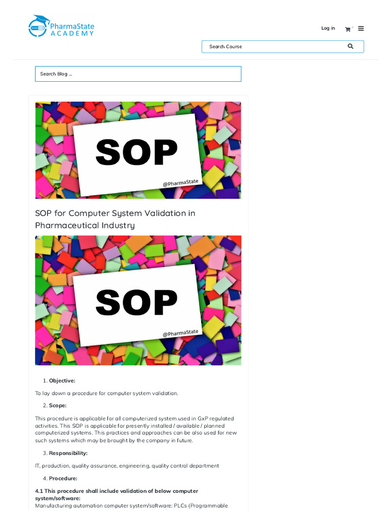 SOP For Computer System Validation in Pharmaceutical Industry | PDF | Verification And ...