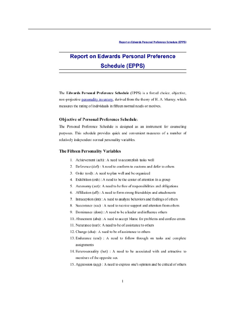 El Programa de Preferencias Personales de Edwards | PDF