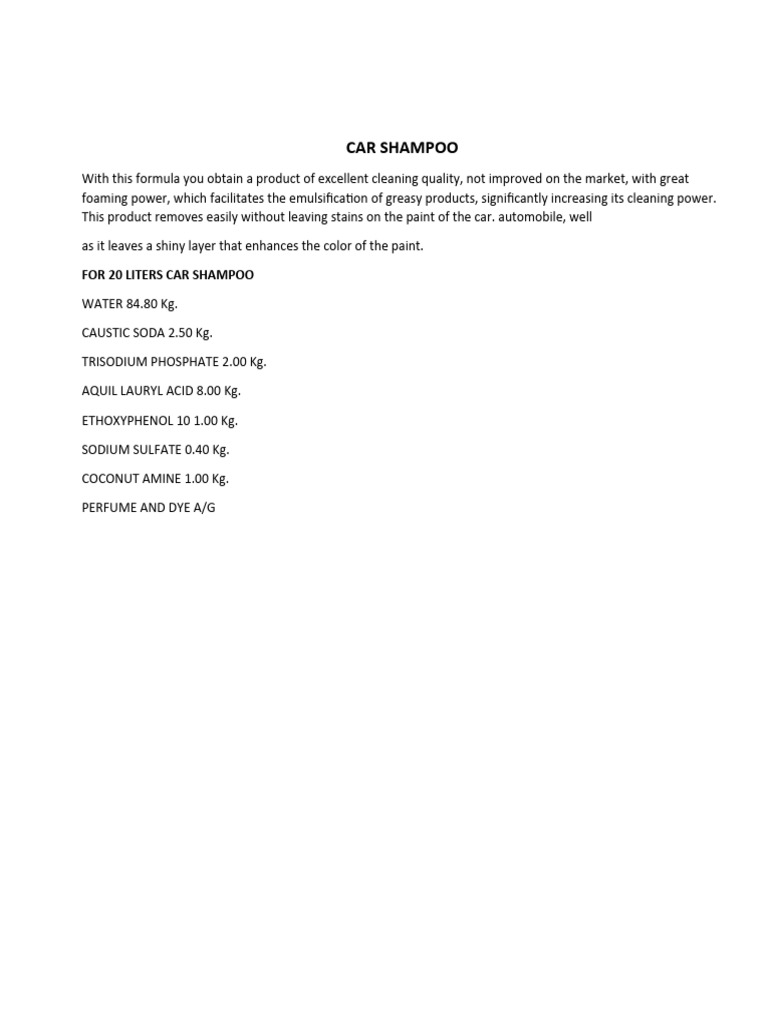 Shampoo Base Formula | PDF | Sodium Hydroxide | Detergent