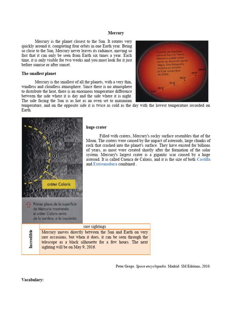 Activities Encyclopedia Article | PDF | Mercury (Planet) | Planets