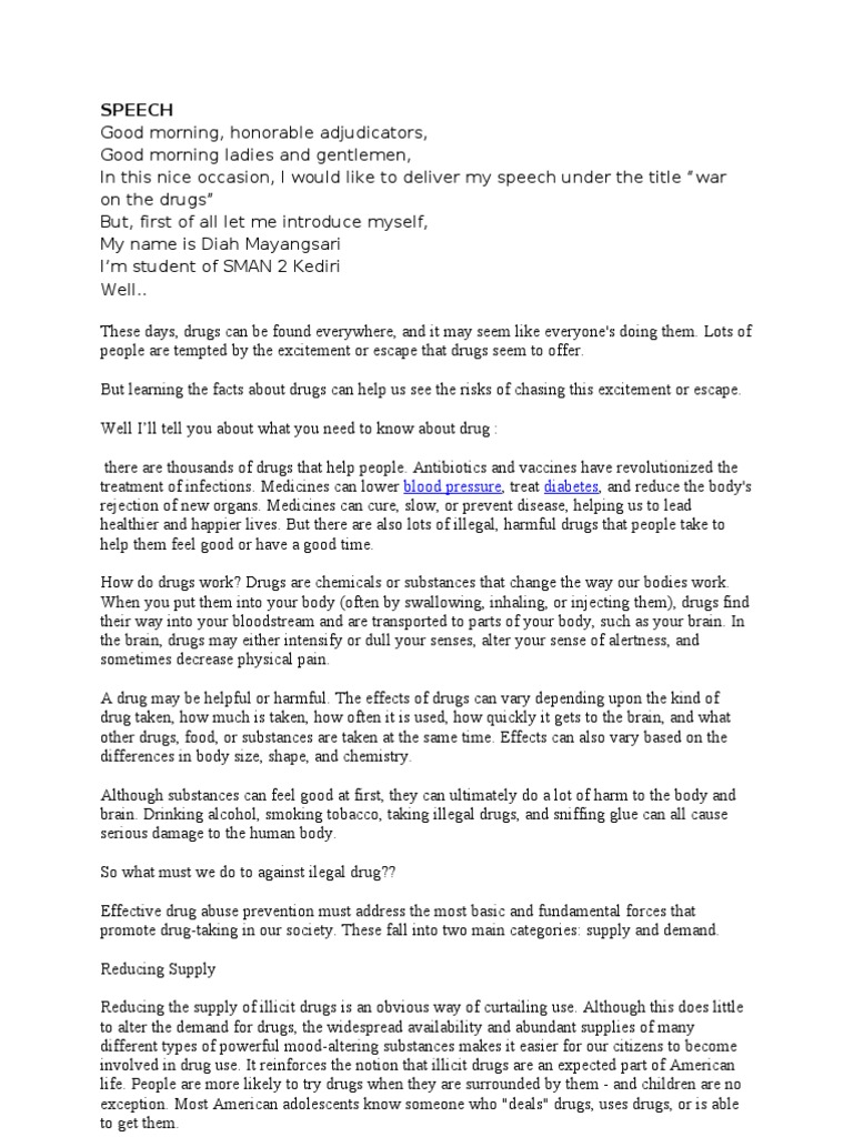 Speech | PDF | Prohibition Of Drugs | Substance Abuse