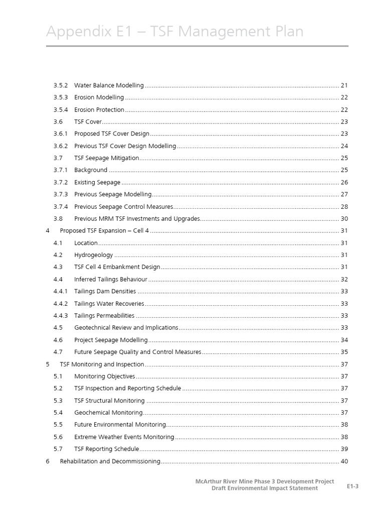 Appendix E1 Tailings Storage Facility TSF Management Plan - 5 | PDF | Earth Sciences | Natural ...