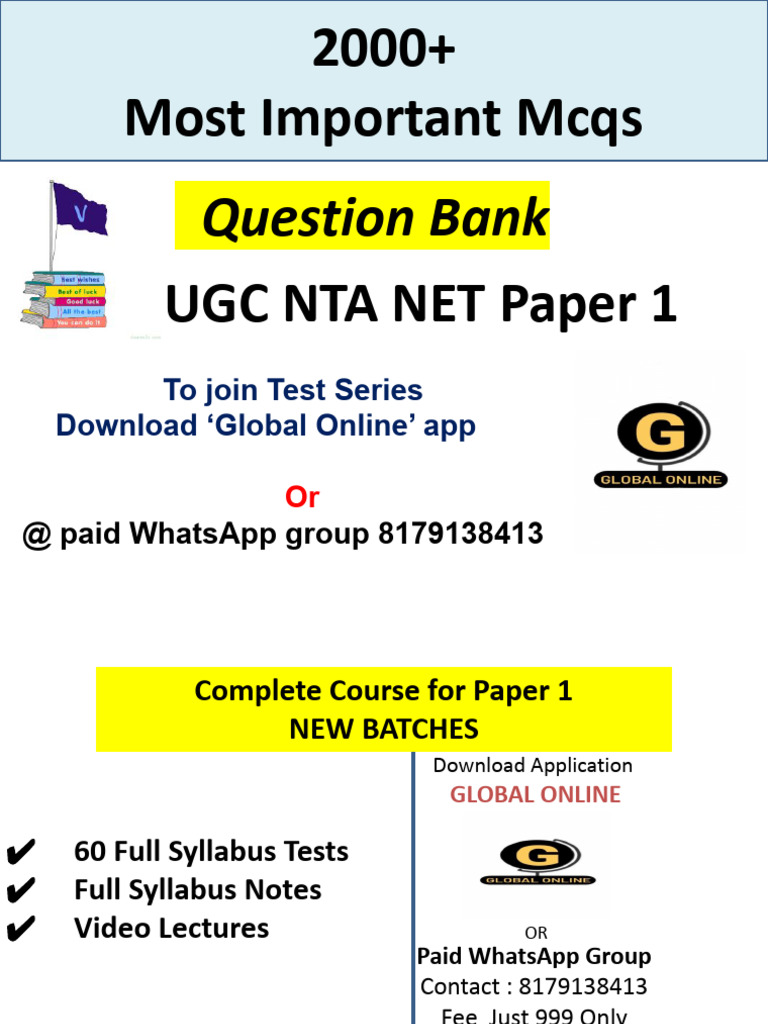 Question Bank UGC NET Paper 1 (2000 MCQ'S) | PDF | Learning ...
