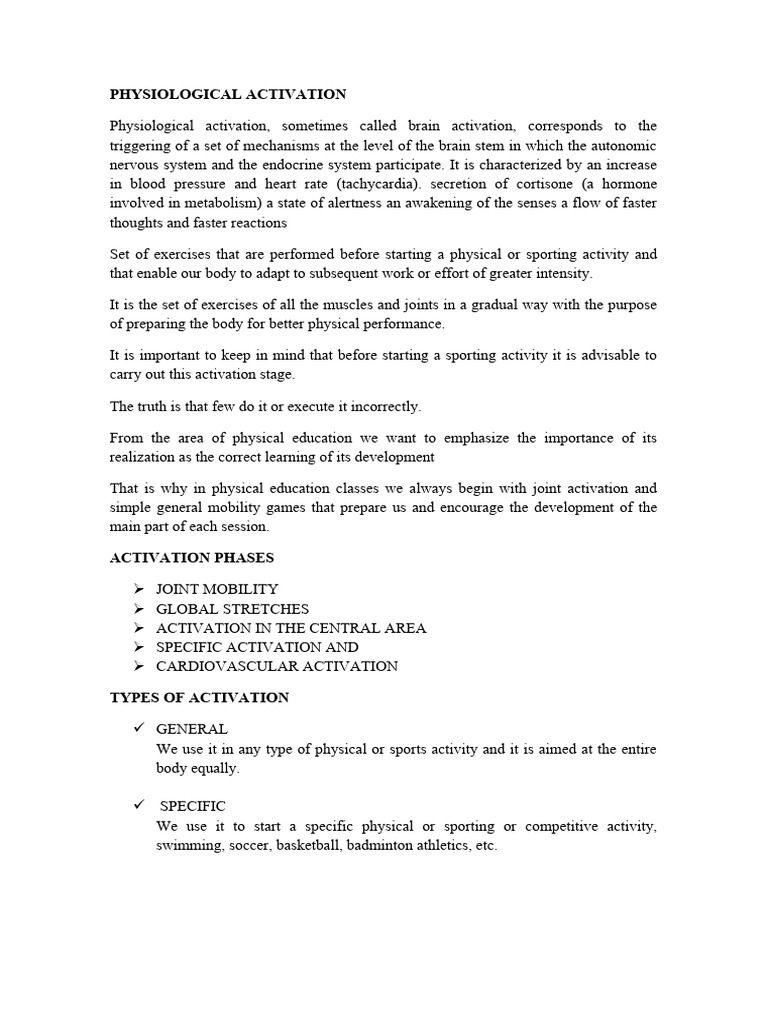 Physiological Activation | PDF | Running | Relaxation (Psychology)