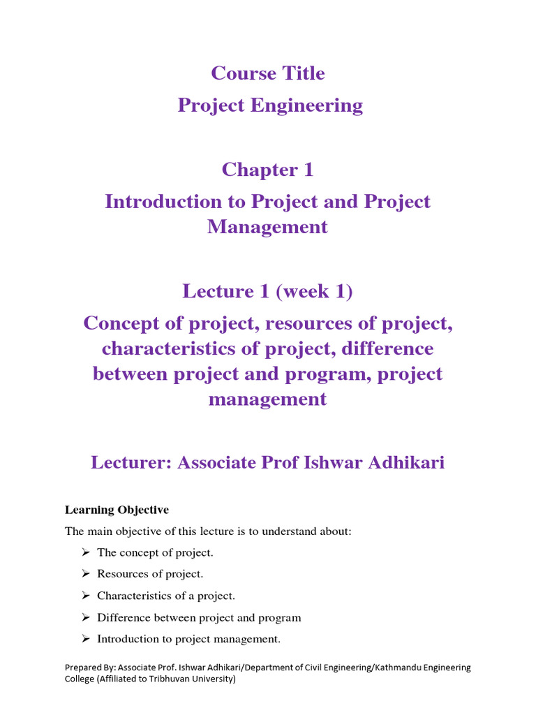 Project Engineering (Week 1) Introduction To Project and Project Management | PDF | Project ...