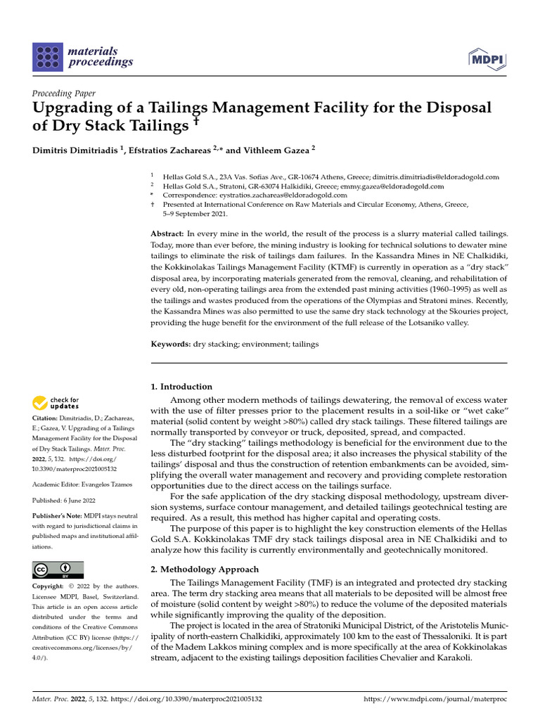 Upgrading Of A Tailings Management Facility For Th 1 Pdf Mining