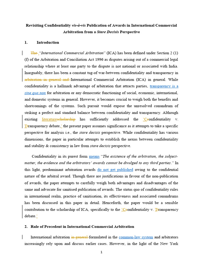 Confidentiality vs. Transparency in ICA | PDF | Arbitration | Precedent
