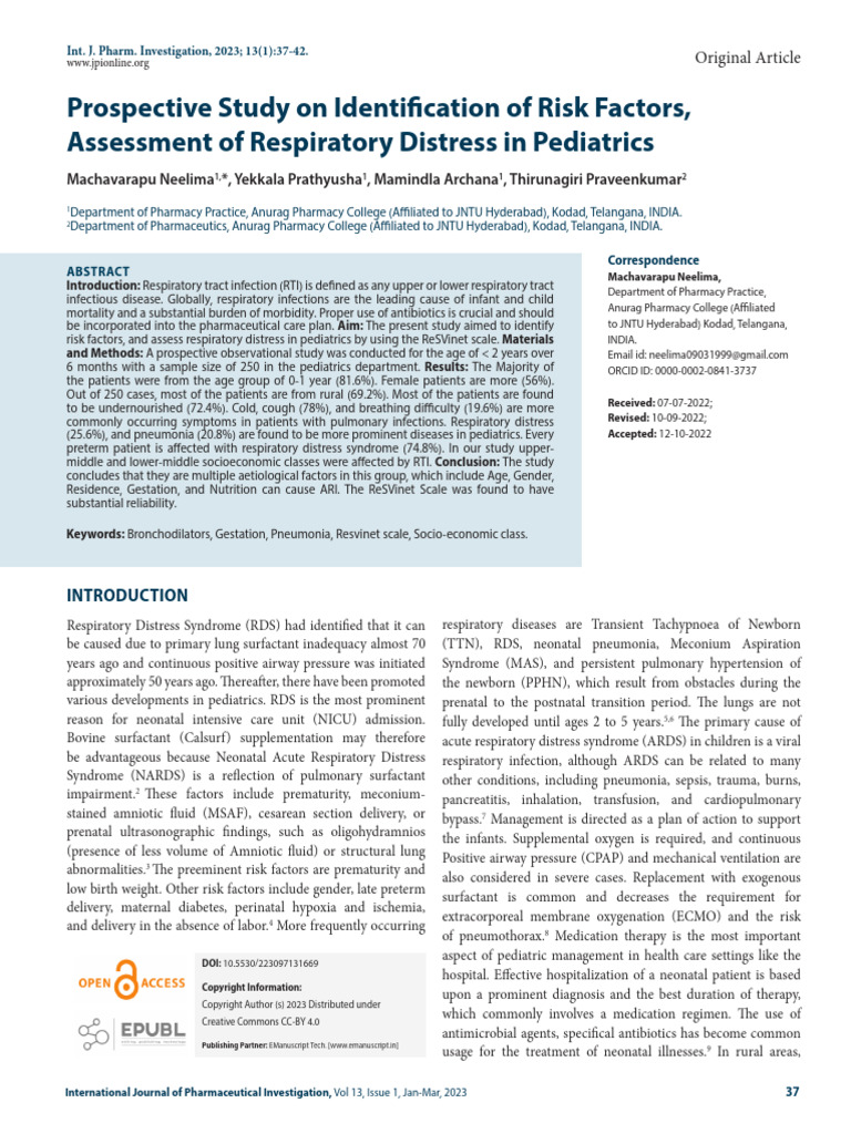 Respiratory Distress in Pediatrics | PDF | Respiratory Diseases | Infection