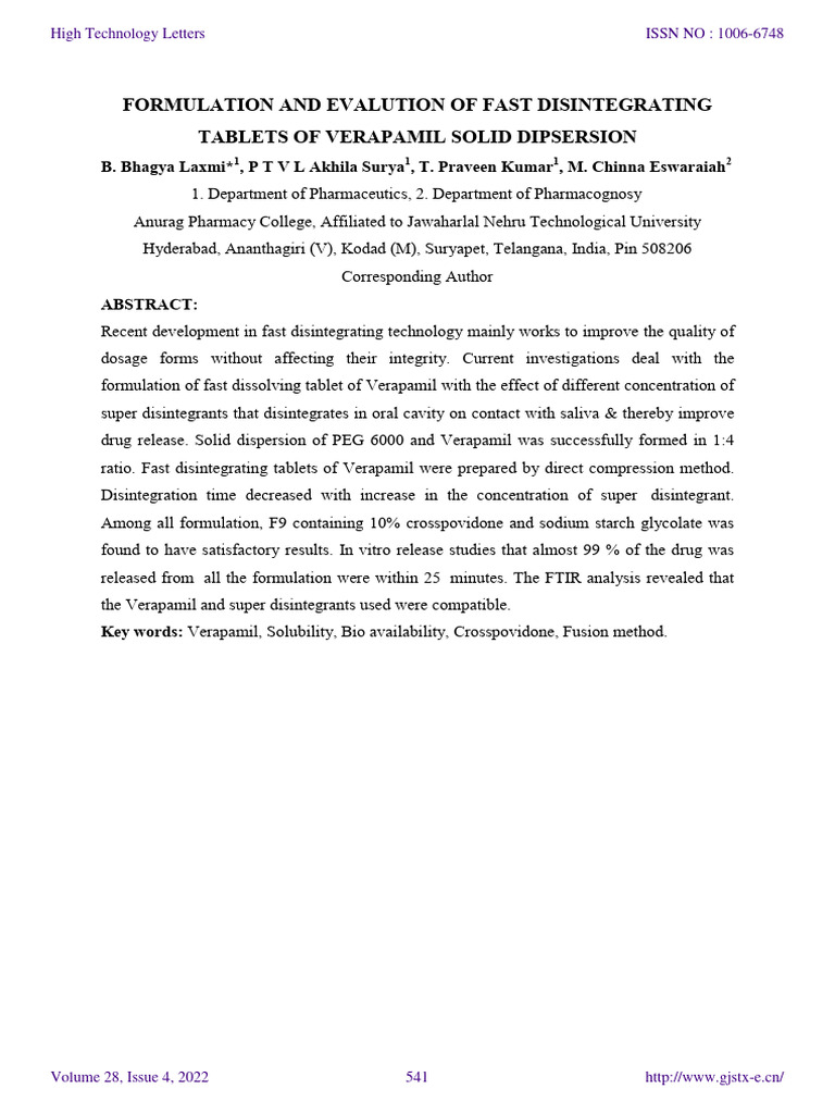 Formulation and Evalution of Fast Disintegrating | PDF | Tablet (Pharmacy) | Pharmaceutical ...