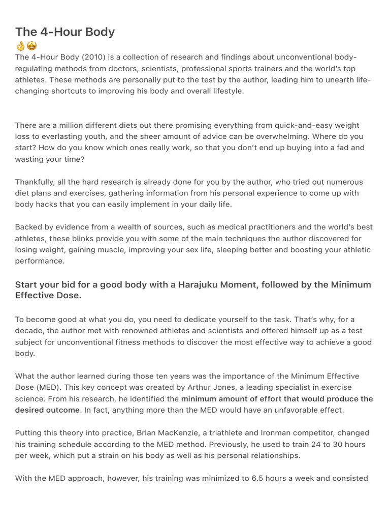 Notes The 4-Hour Body | PDF | Sleep | Luteinizing Hormone