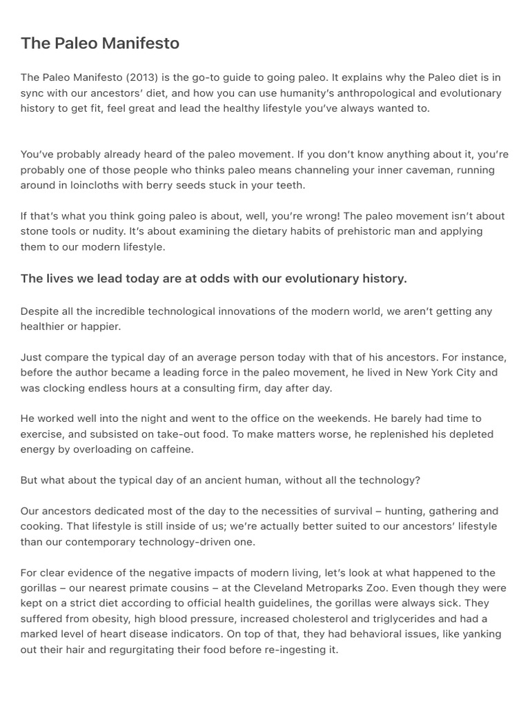 The Paleo Manifesto Explained | PDF | Foods | Paleolithic Diet