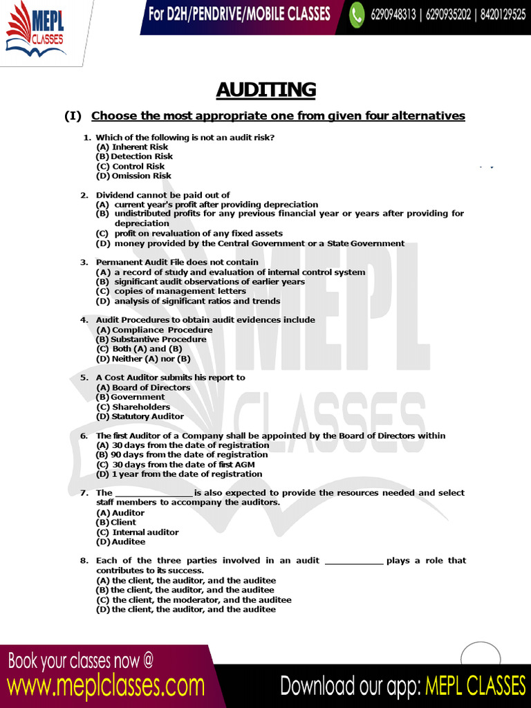 Auditing - MCQ | PDF | Audit | Internal Control