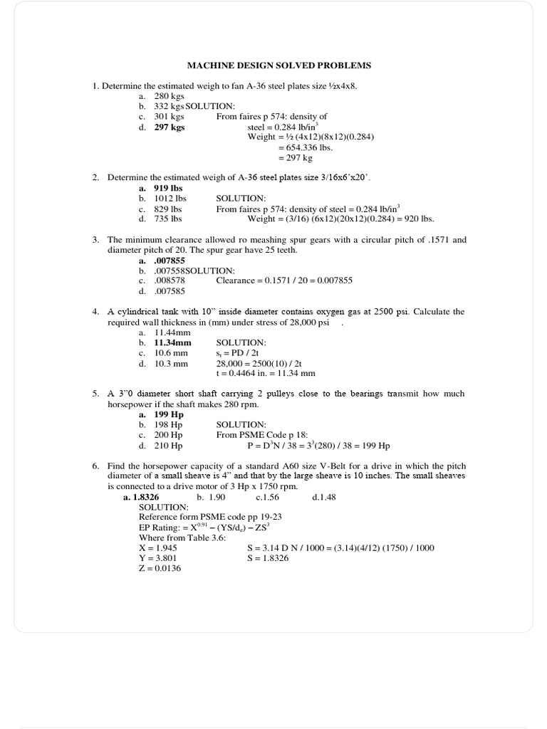 Machine Design Solved Problems 1 Compress | PDF | Gear | Belt (Mechanical) Machine Design Solved Problems 1 Compress | PDF | Gear | Belt (Mechanical)