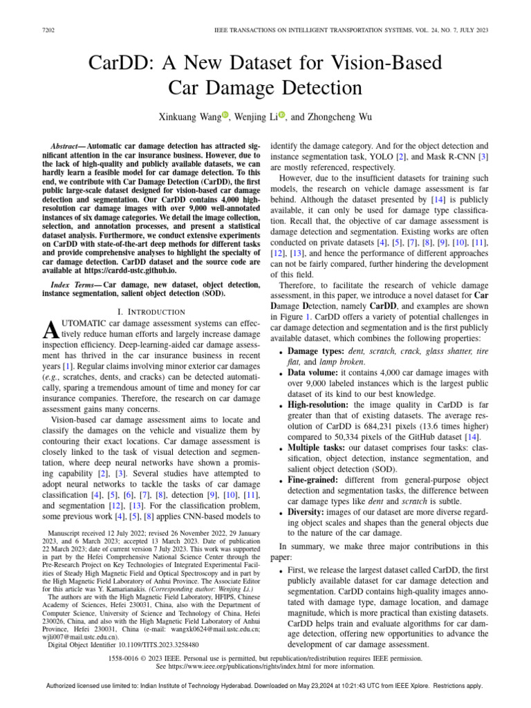 CarDD A New Dataset For Vision-Based Car Damage Detection | PDF | Image Segmentation | Image ...