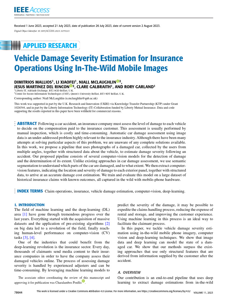 Vehicle Damage Severity Estimation For Insurance Operations Using In-The-Wild Mobile Images ...