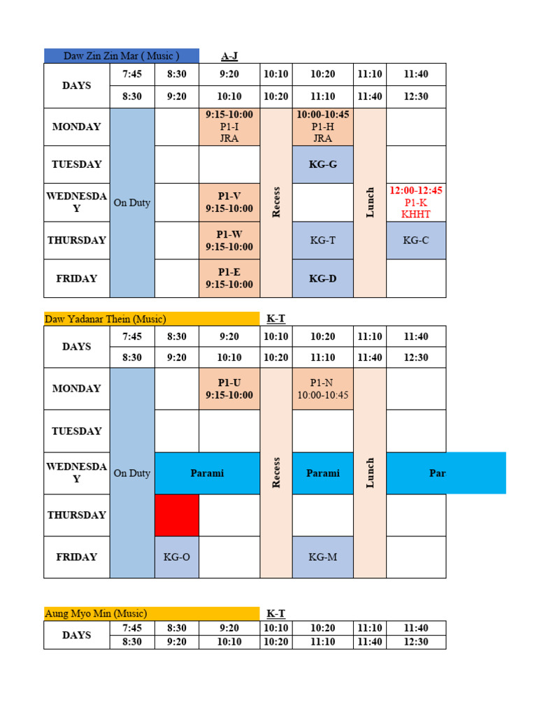 Music Timetable 2024-25 | PDF | Myanmar