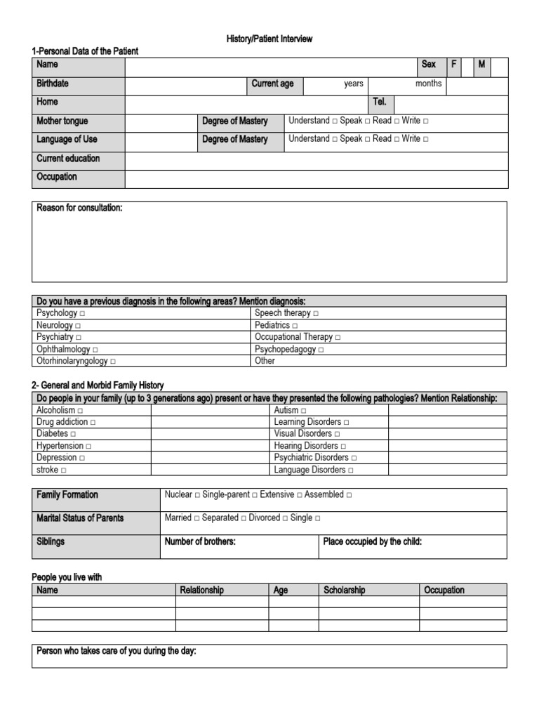 Speech Therapy Anamnesis Format | PDF | Mental Disorder | Psychiatry