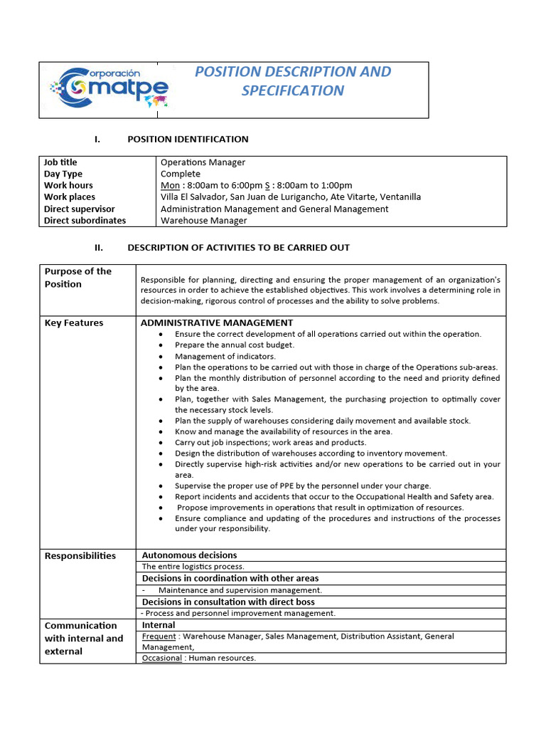 Chief of Operations Job Overview | PDF | Logistics | Warehouse
