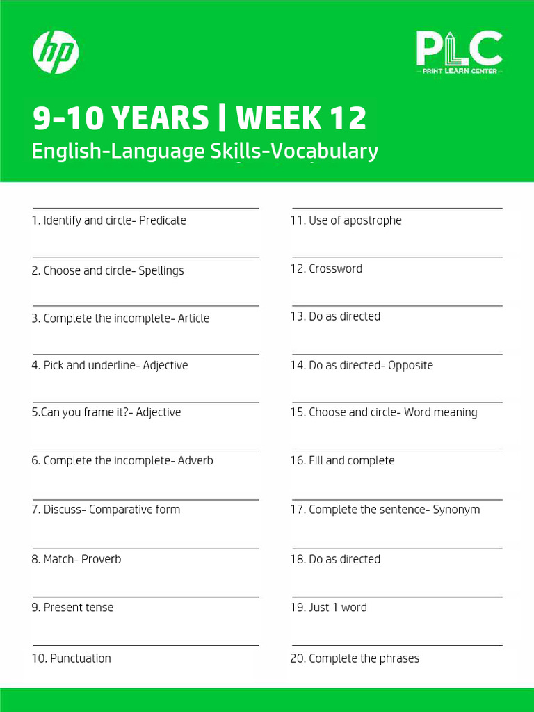English Language Skills Exercises for Kids | PDF | Adjective | Taste