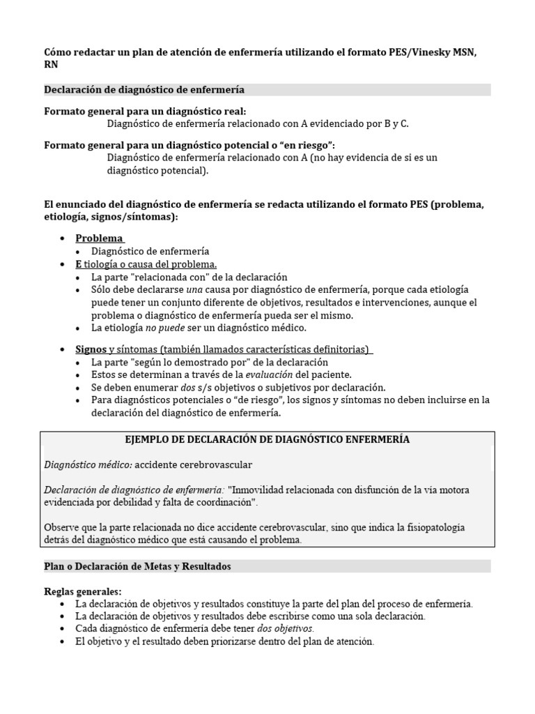 Formato Del Plan de Atención de PES | PDF | Diagnostico medico | Enfermería