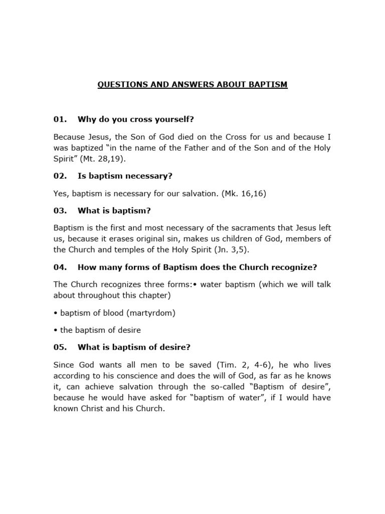 Essential Questions on Baptism Explained | PDF | Baptism | Godparent