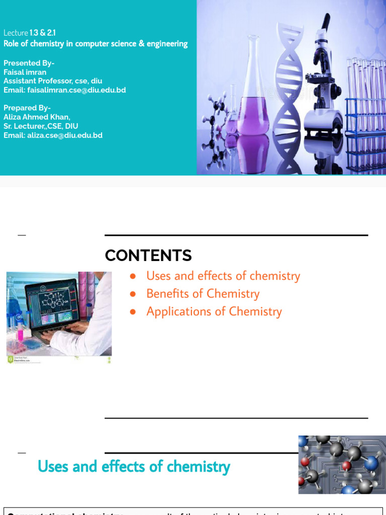 Lecture 1.3 & 2.1 Role of Chemistry in Computer Science | PDF | Computational Chemistry | Chemistry