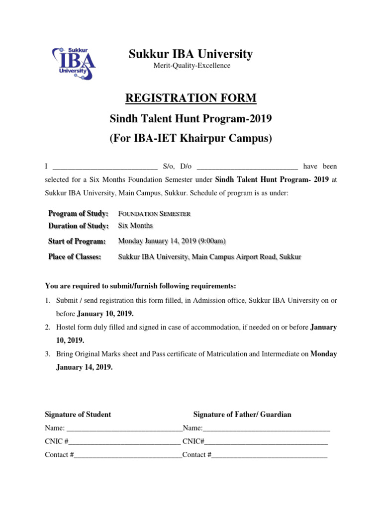 Admission-Offer-Acceptance STHP-2019 For IBA-IET Khairpur Campus | PDF ...
