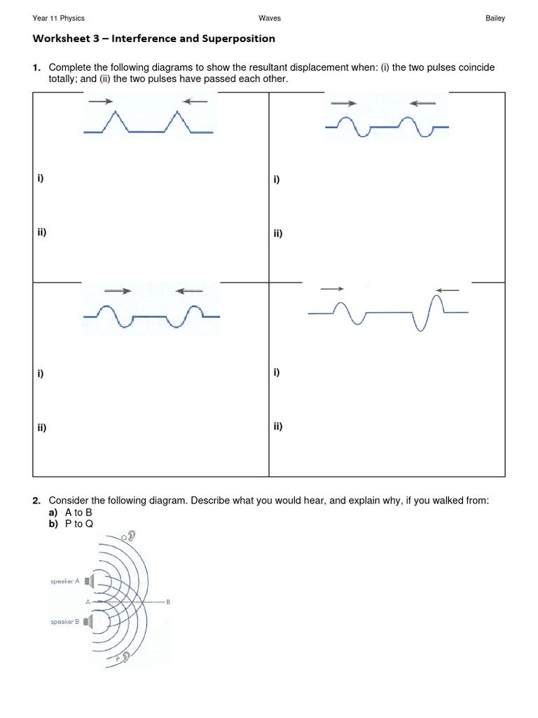 Wave Interference and Superposition Worksheet | PDF | Sound | Loudspeaker