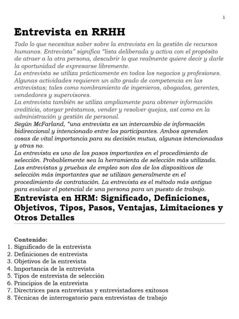 Entrevista en RRHH | PDF | Entrevista de trabajo | Gestión de recursos humanos