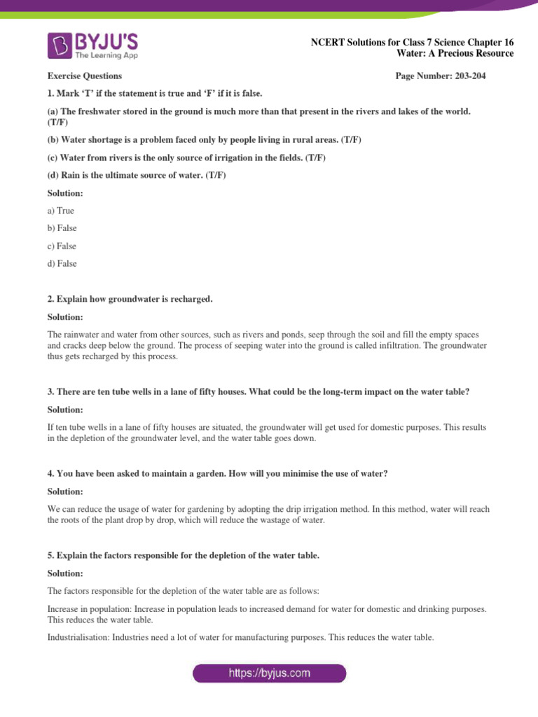 NCERT Solutions For Class 7 April 3 Science Chapter 16 Water A Precious ...