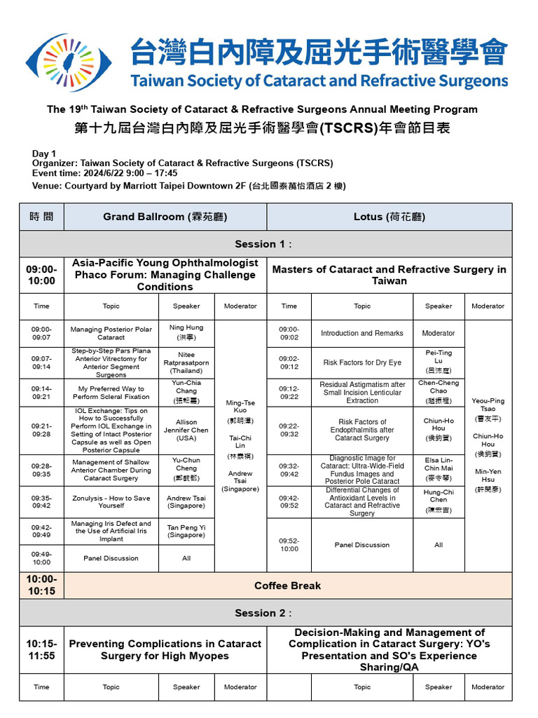 The 19th Taiwan Society of Cataract Refractive Surgeons TSCRS Annual ...