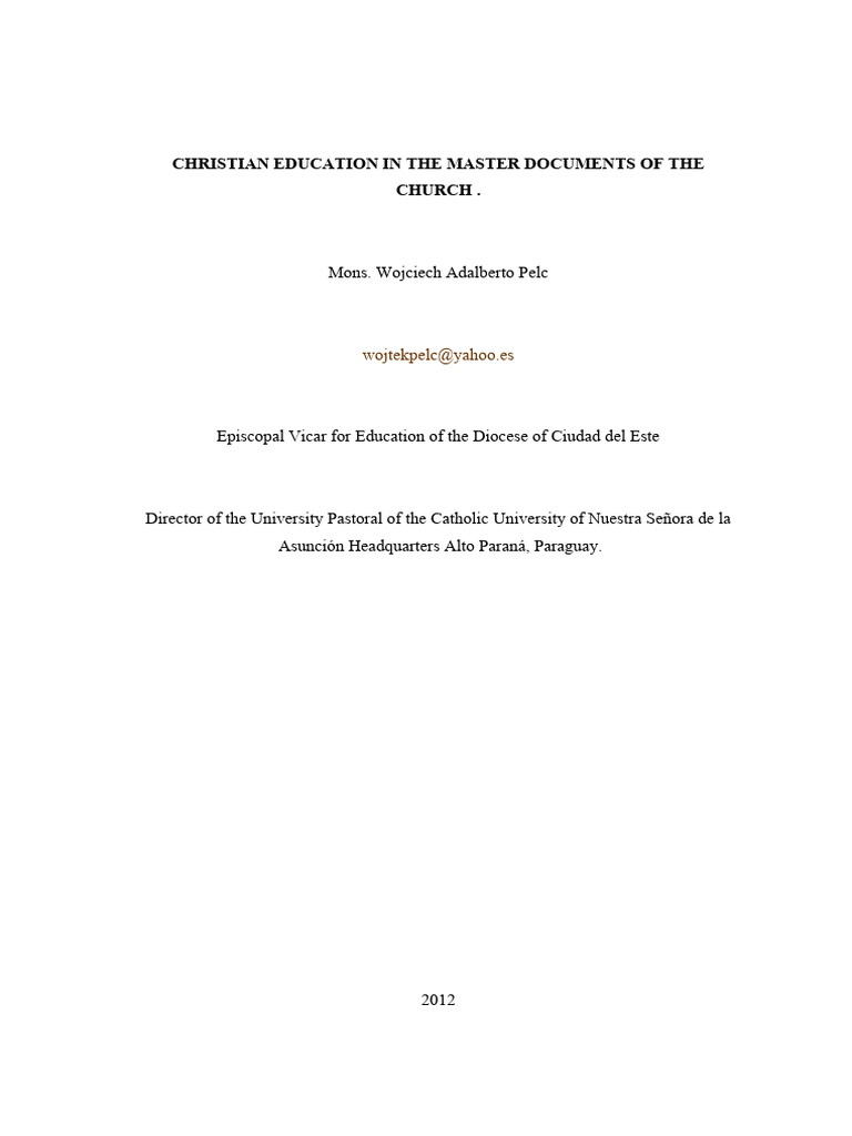 Christian Education in Church Documents | PDF | Catholic Church | Jesus