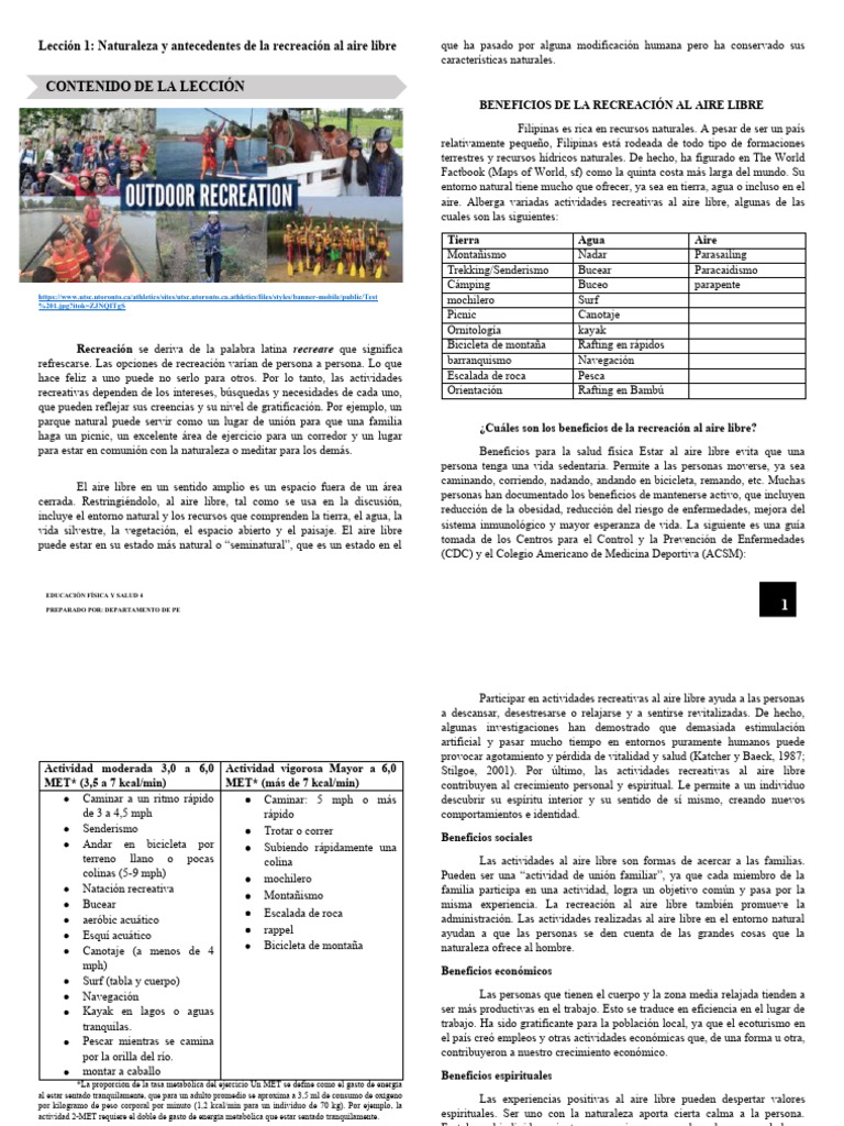Beneficios de la Recreación al Aire Libre | PDF | Recreación | Naturaleza