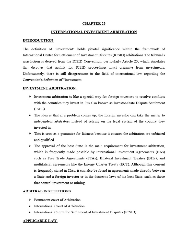 Investment Arbitration Brief | PDF | Arbitration | Private Law