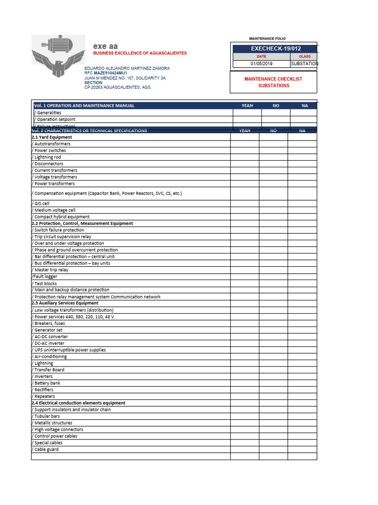 Substation 2 Checklist | PDF | Electrical Substation | Electrical Connector