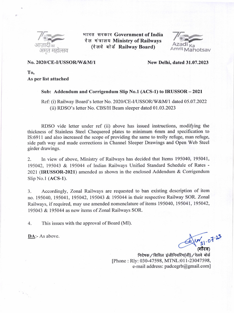 2023 - 07 - 31 Addendum and Corrigendum Slip No - 1 (ACS-1) To IRUSSOR ... 2023 - 07 - 31 Addendum and Corrigendum Slip No - 1 (ACS-1) To IRUSSOR ...