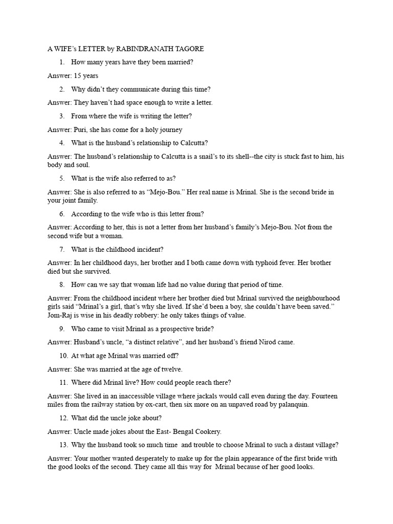 A WIFE's Letter by Rabindranath Tagore | PDF